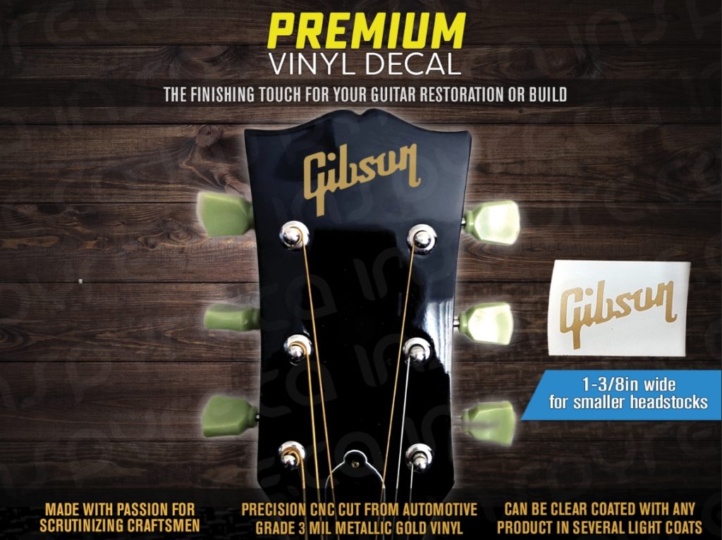 Gibson Headstock Decal, 1-3/8in, Gold - inspyre design + print