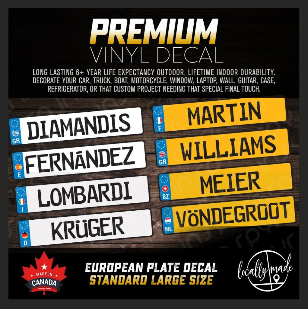 European Personalized Licence Plate Decal | Custom Designed Premium ...